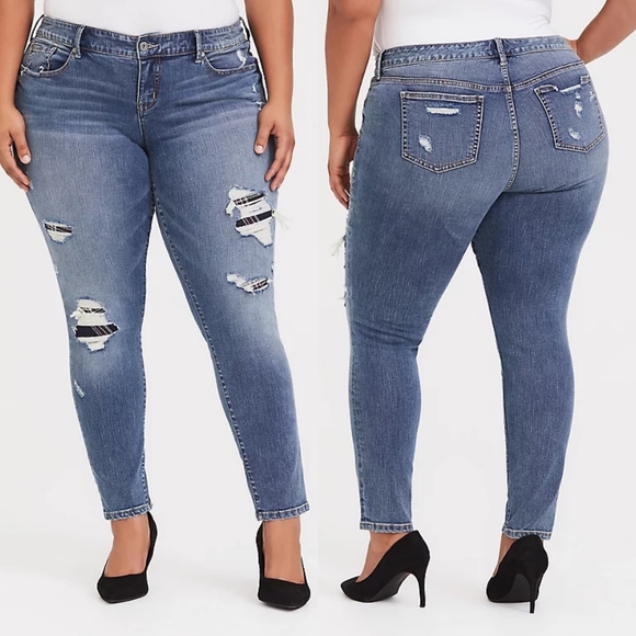torrid | Jeans | Torrid Classic Skinny Rip Jean W Plaid Inserts 24 ...